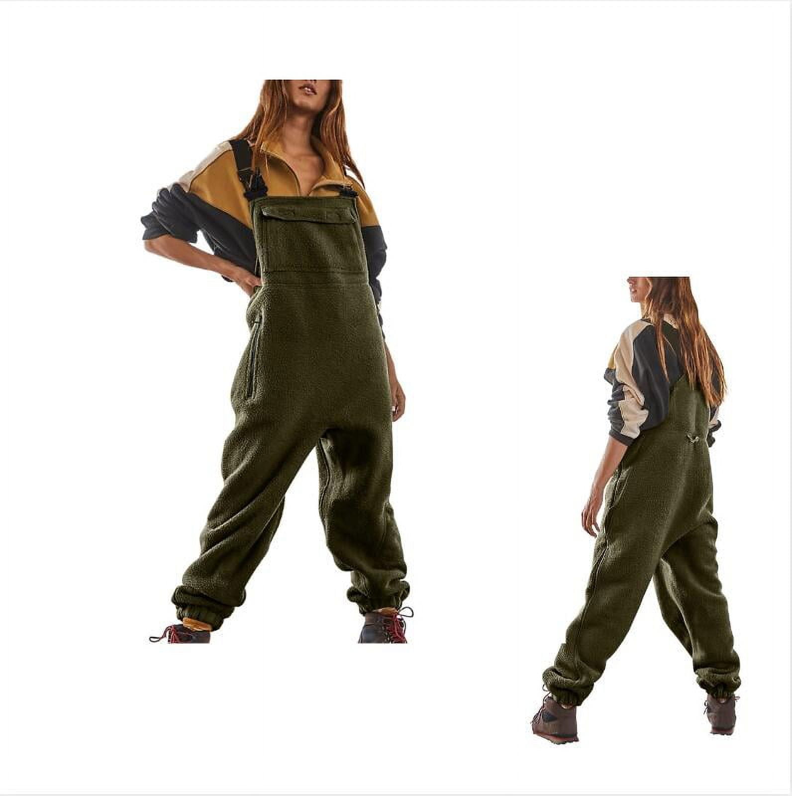 Taymeis Fleece Overalls for Women Adjustable Straps Fashion Bib Overall ...