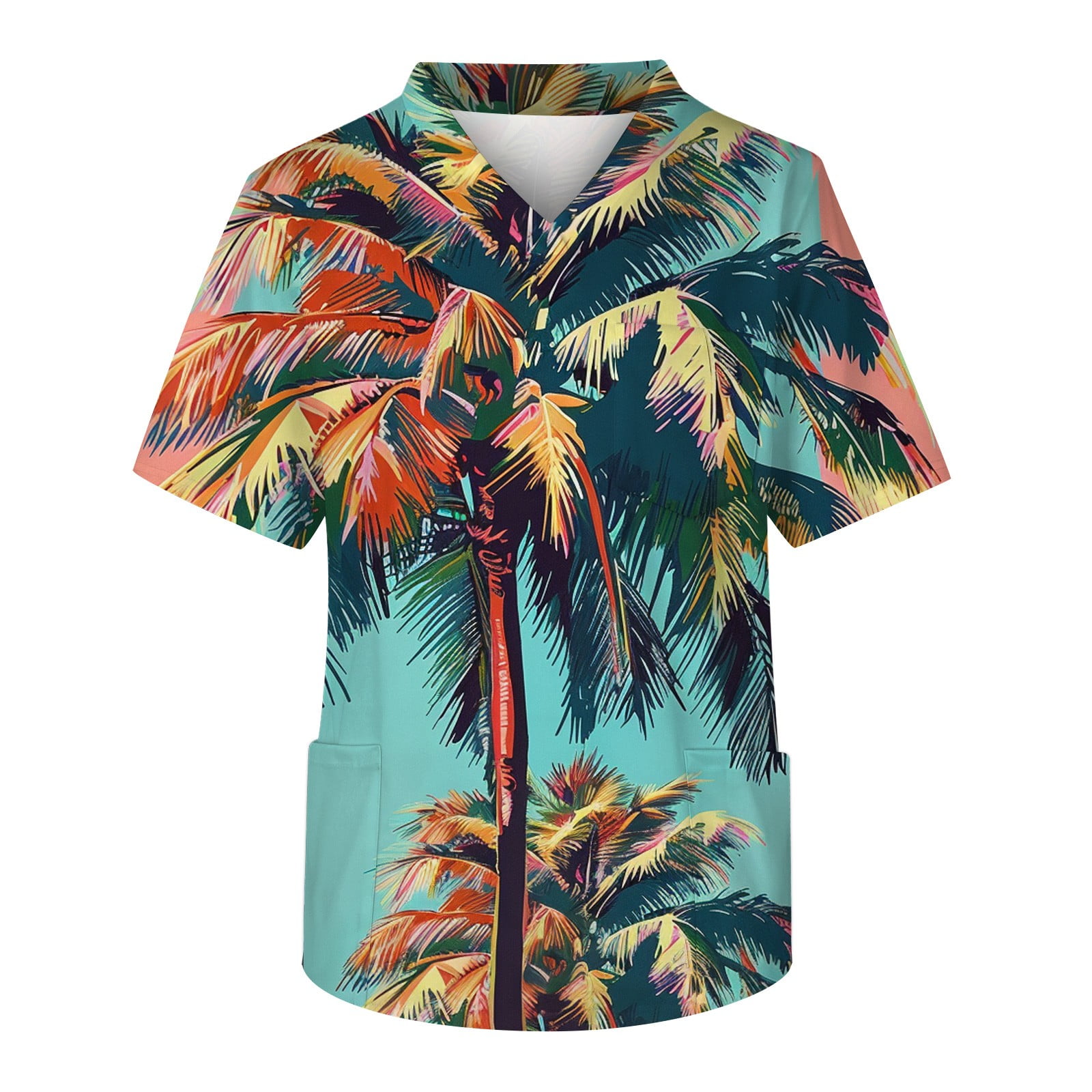 Taymeis Men's Hawaiian Scrub Tops Tropical Beach Scrub Shirt Stretch ...