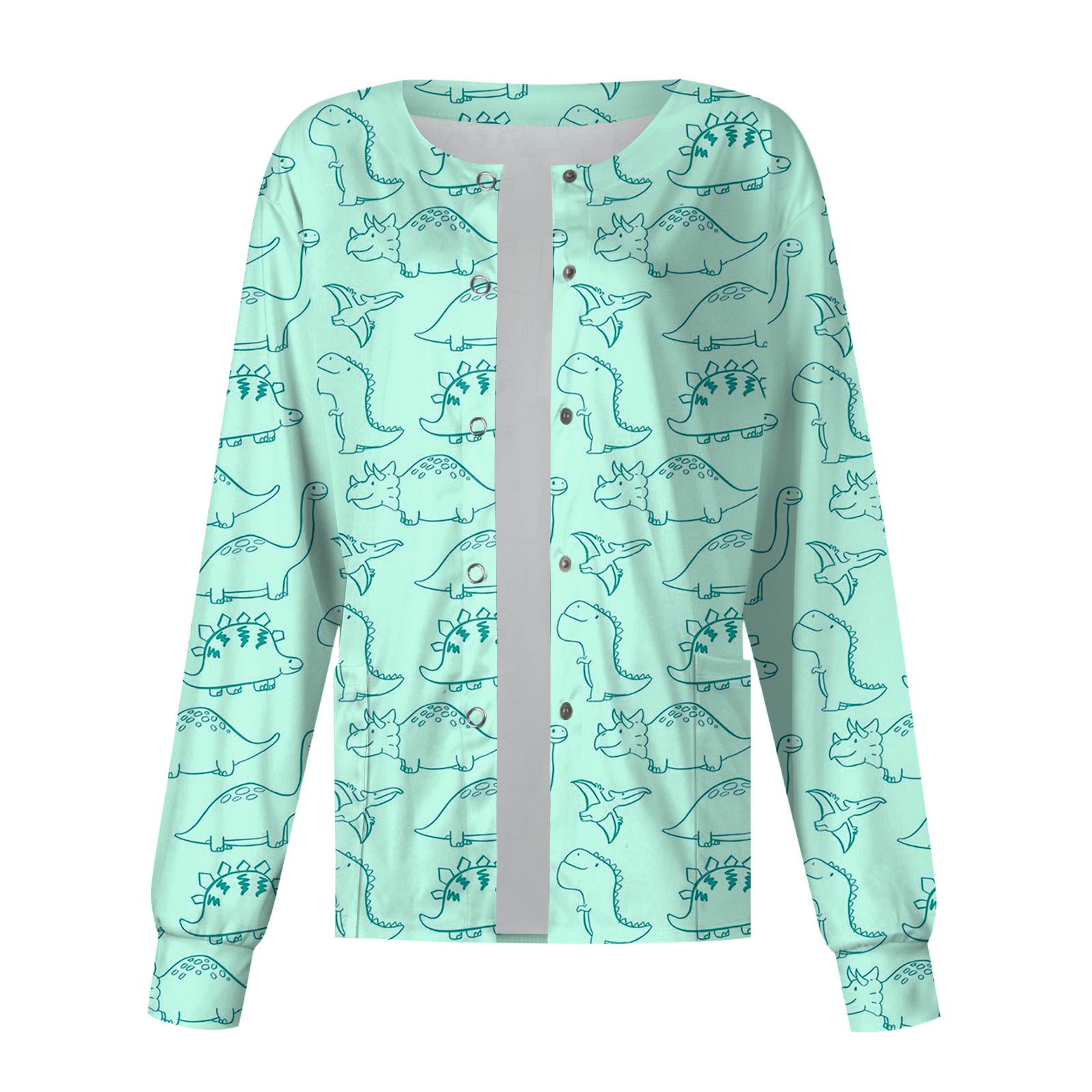 Taymeis Pastel Color Dinosaurs Stretch Scrubs Jacket Top Snap Scrubs
