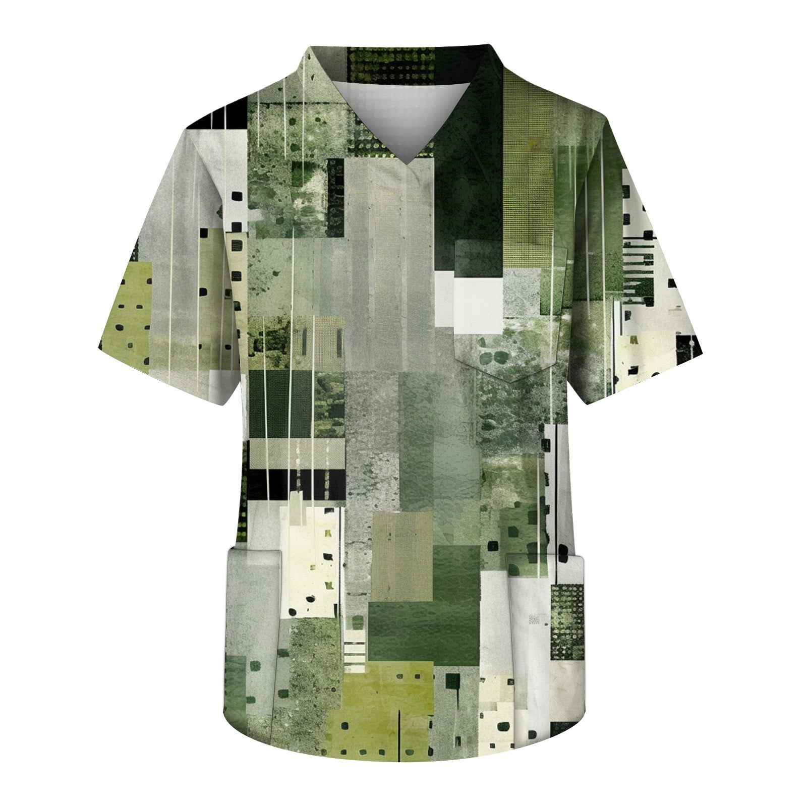 Taymeis Scrub Tops Men Stretchy Graphic Workwear Scrub Shirt Plaid Print Scrub Tops Medical
