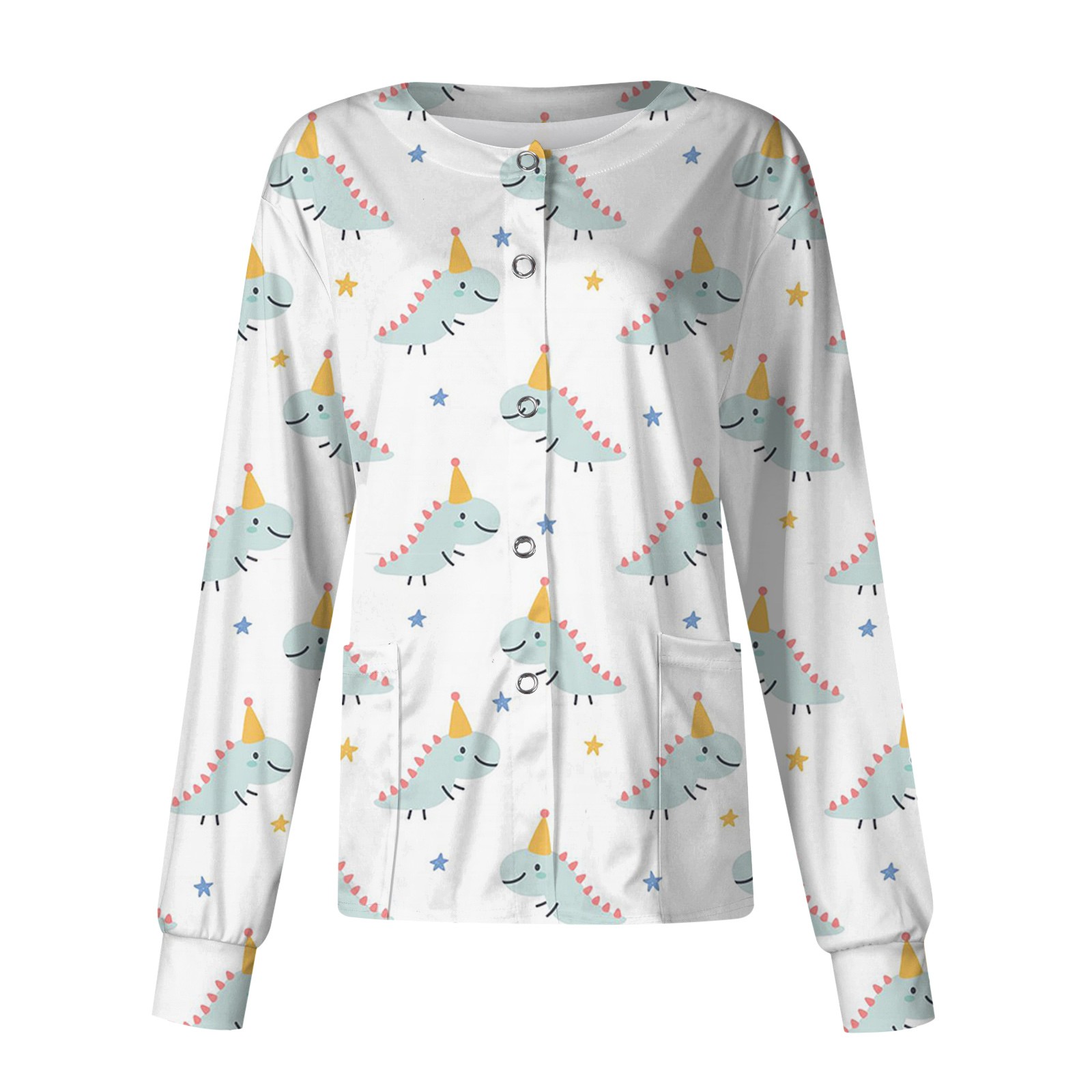 Taymeis Scrubs for Women Tops Jacket Top Long Sleeve Round Neck Pastel ...