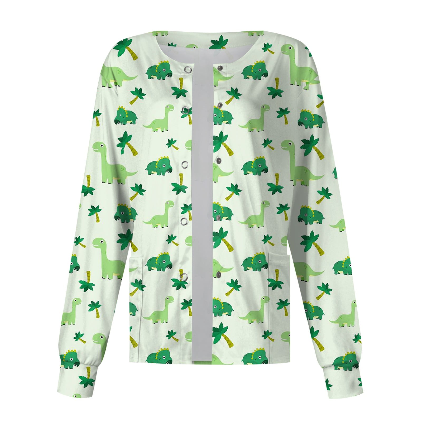 Taymeis Women Scrub Jackets Cartoon Printed Animal Dinosaur Cute Scrub ...