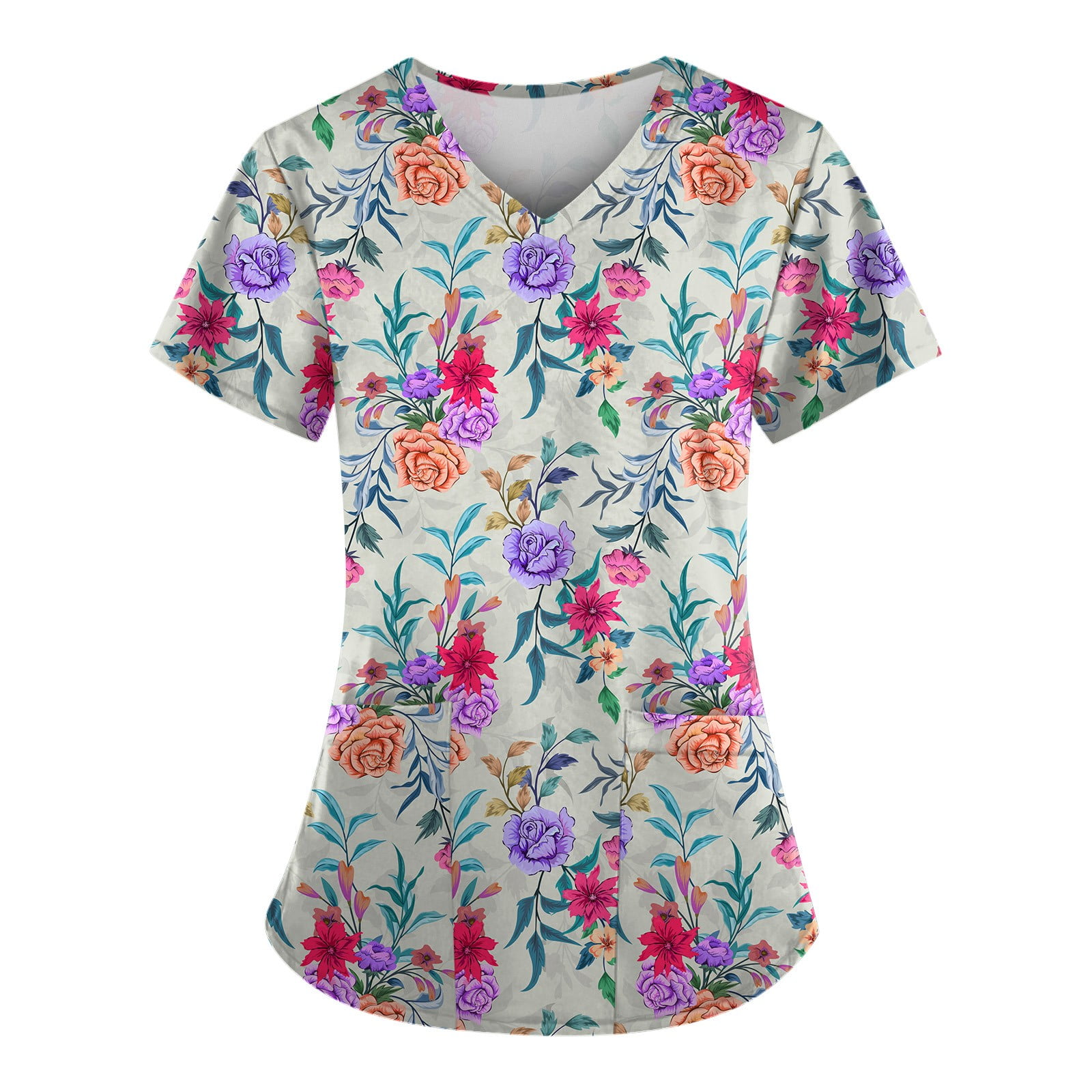Taymeis Womens Scrub Tops With Designs Stretchy Plus Size Nursing Uniforms Cute Floral Print