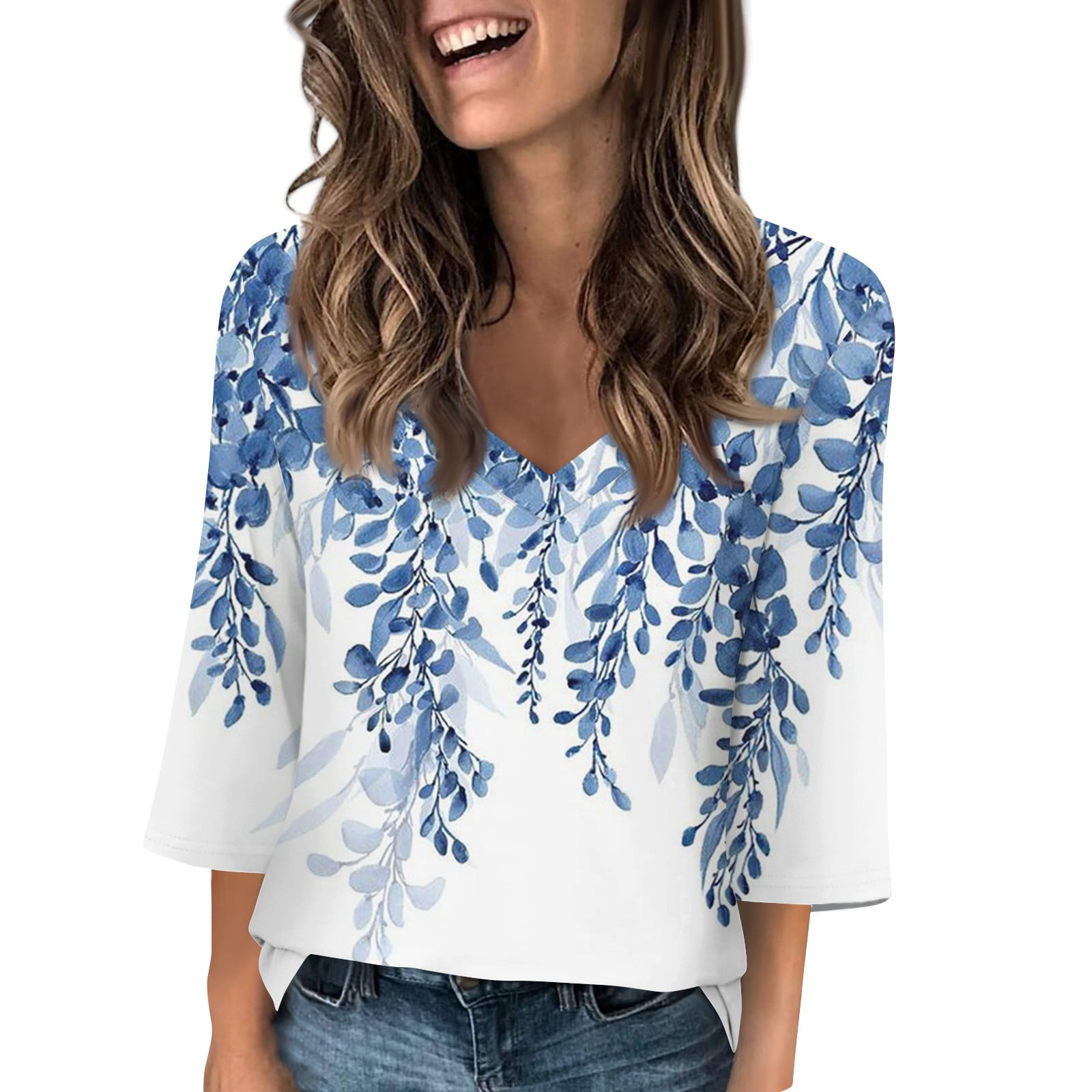 Taymeis Women's Tops Clearance Elbow Sleeve V Neck T-Shirts Floral ...