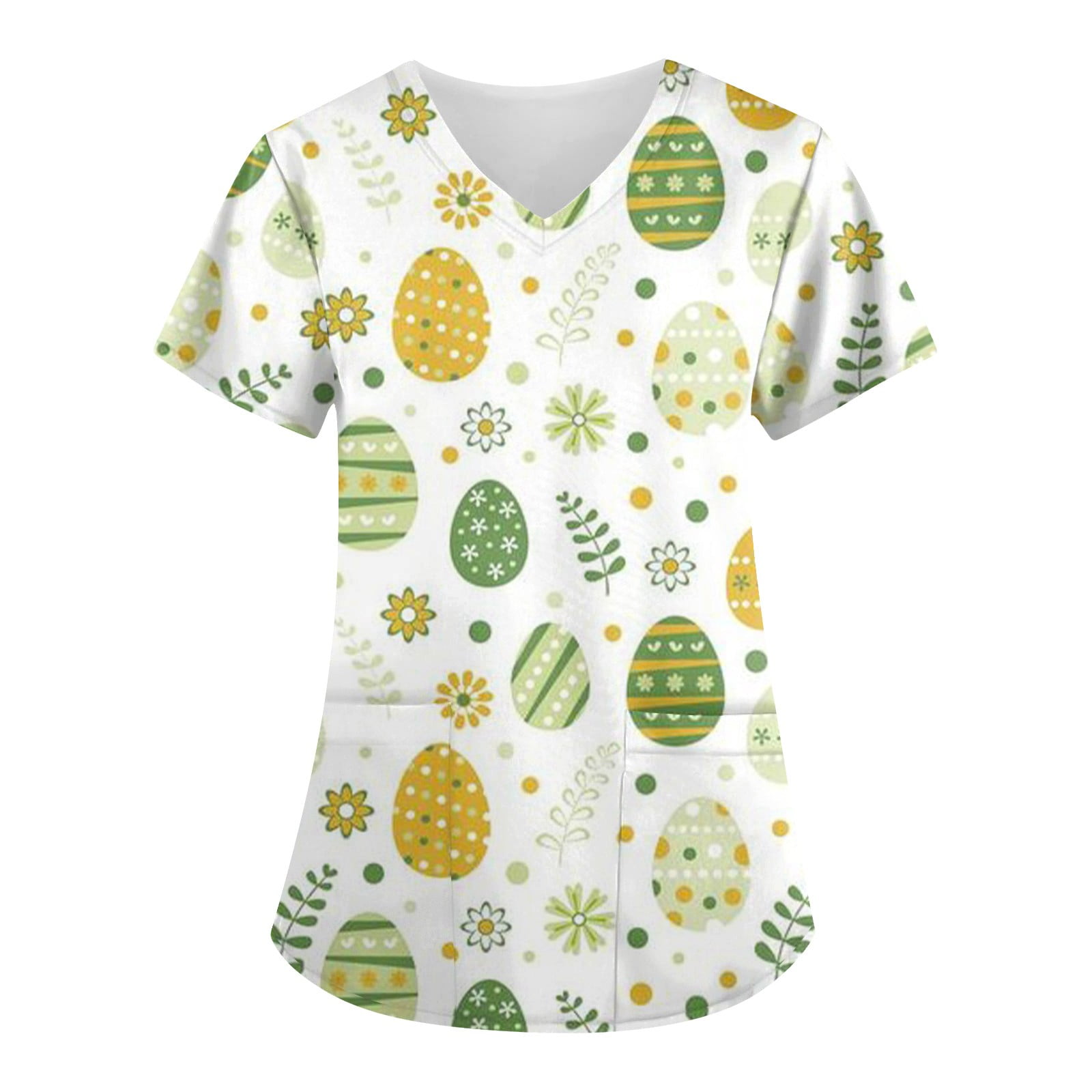 Taymeis Womens Easter Day Scrubs Top Bunny Egg Printed Nurse Uniforms ...