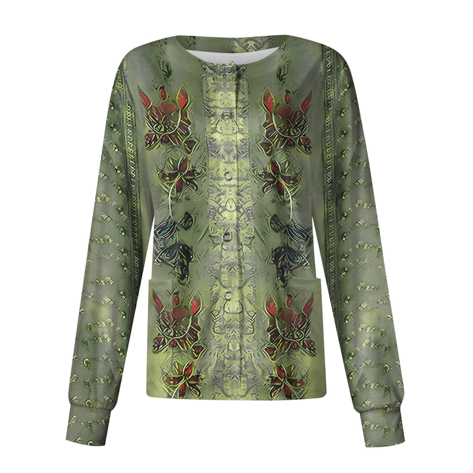 Taymeis Womens Scrub Jacket Floral Printed Scrubs Top Long Sleeve Stand ...