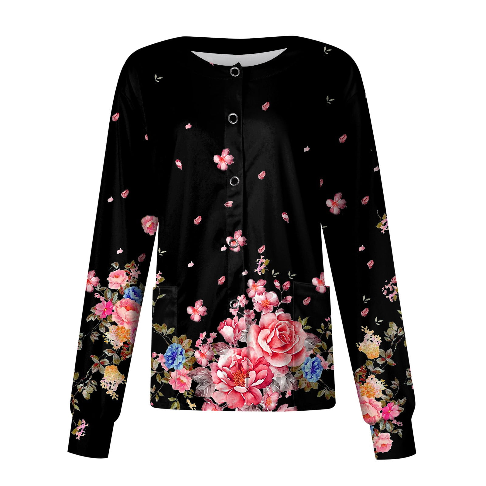 Taymeis Womens Scrub Jacket Floral Printed Working Nurse Uniforms Snap ...