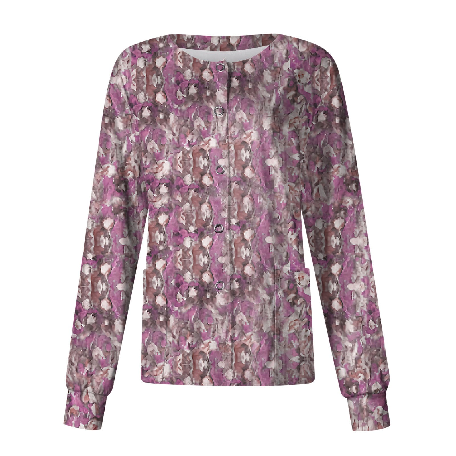 Taymeis Womens Scrub Jacket Floral Printed Working Nurse Uniforms Snap ...