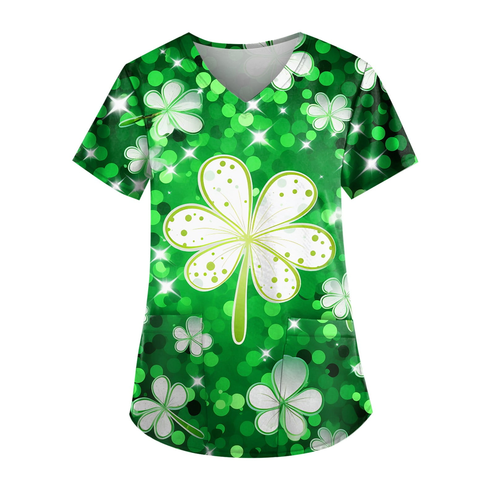 Taymeis Womens St. Patrick's Day Scrubs Tops Lucky Clover Printed Nurse ...