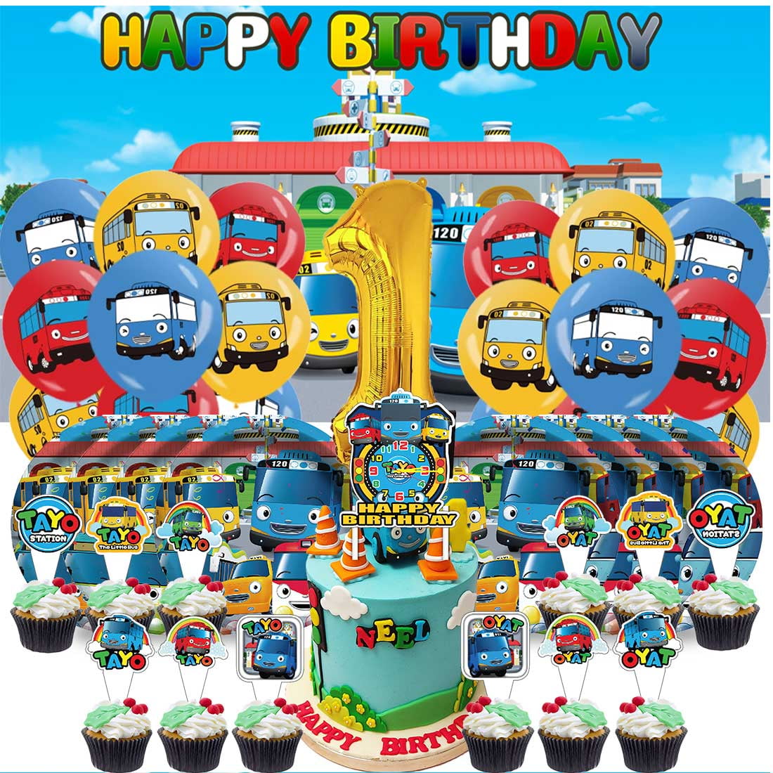 Tayo the Little Bus Balloons Party Supplies 1st Decor Tableware ...