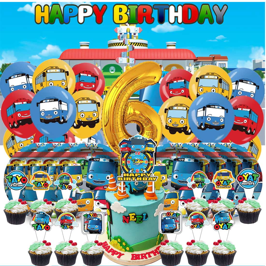 Tayo the Little Bus Balloons Party Supplies 6th Decor Tableware ...