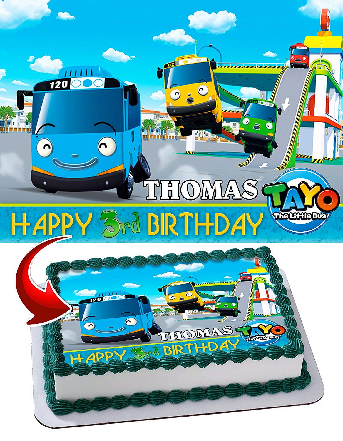 Tayo the Little Bus - Edible Cake Topper - 11.7 x 17.5 Inches 1/2 Sheet ...