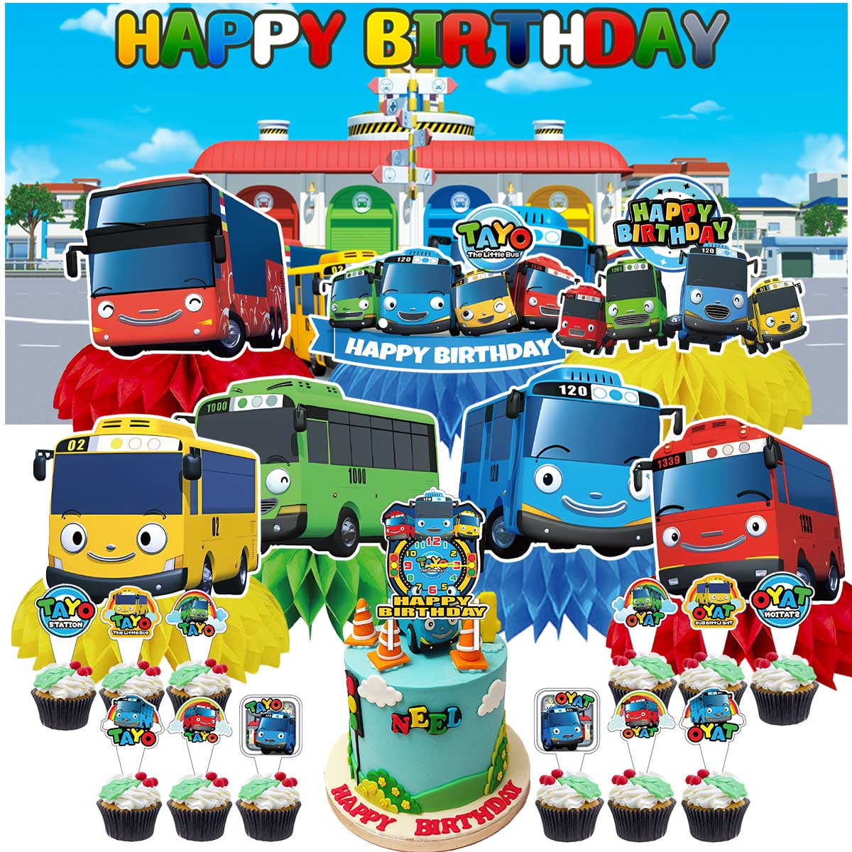 Tayo the Little Bus Party Decorations Decor Supplies Honeycomb ...