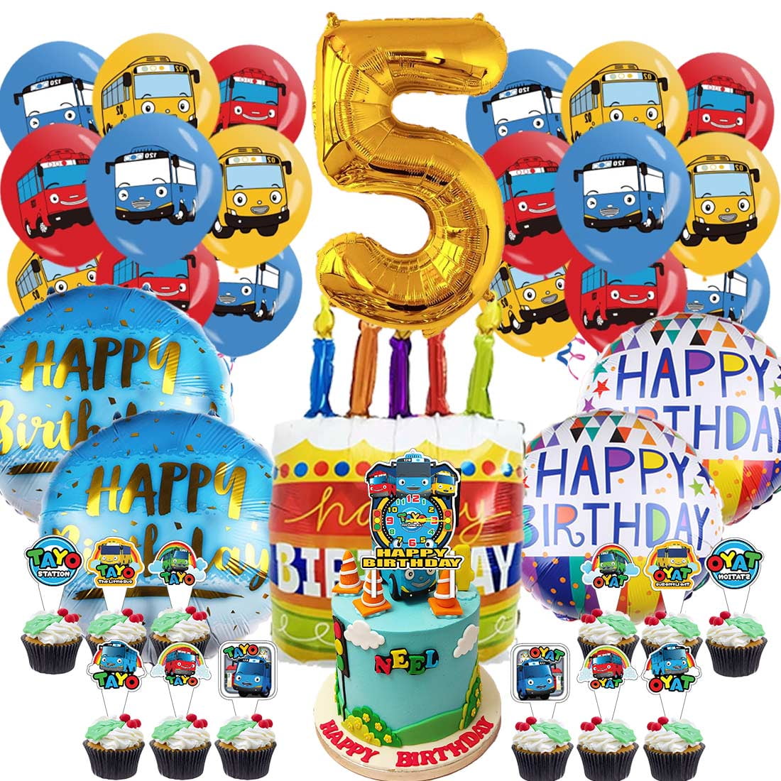 Tayo the Little Bus Party Supplies 5th Decor Kit Balloons Birthday Cake ...