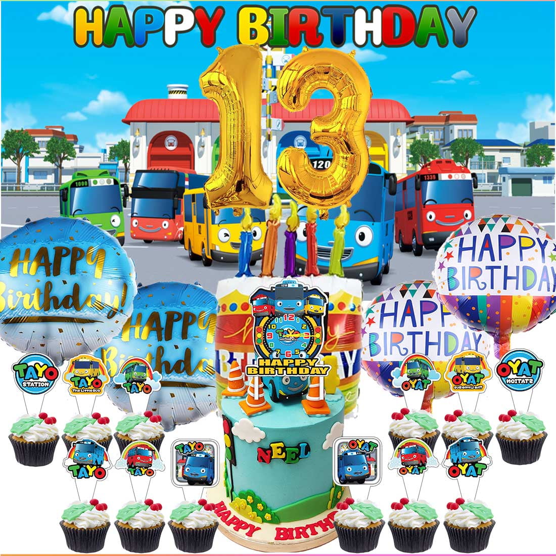 Tayo the Little Bus Party Supplies Decor 13th Kit Balloons Birthday ...