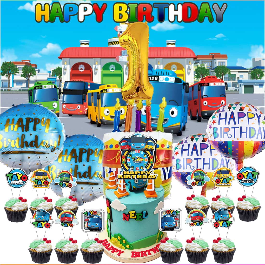 Tayo the Little Bus Party Supplies Decor 1st Kit Balloons Birthday Cake ...