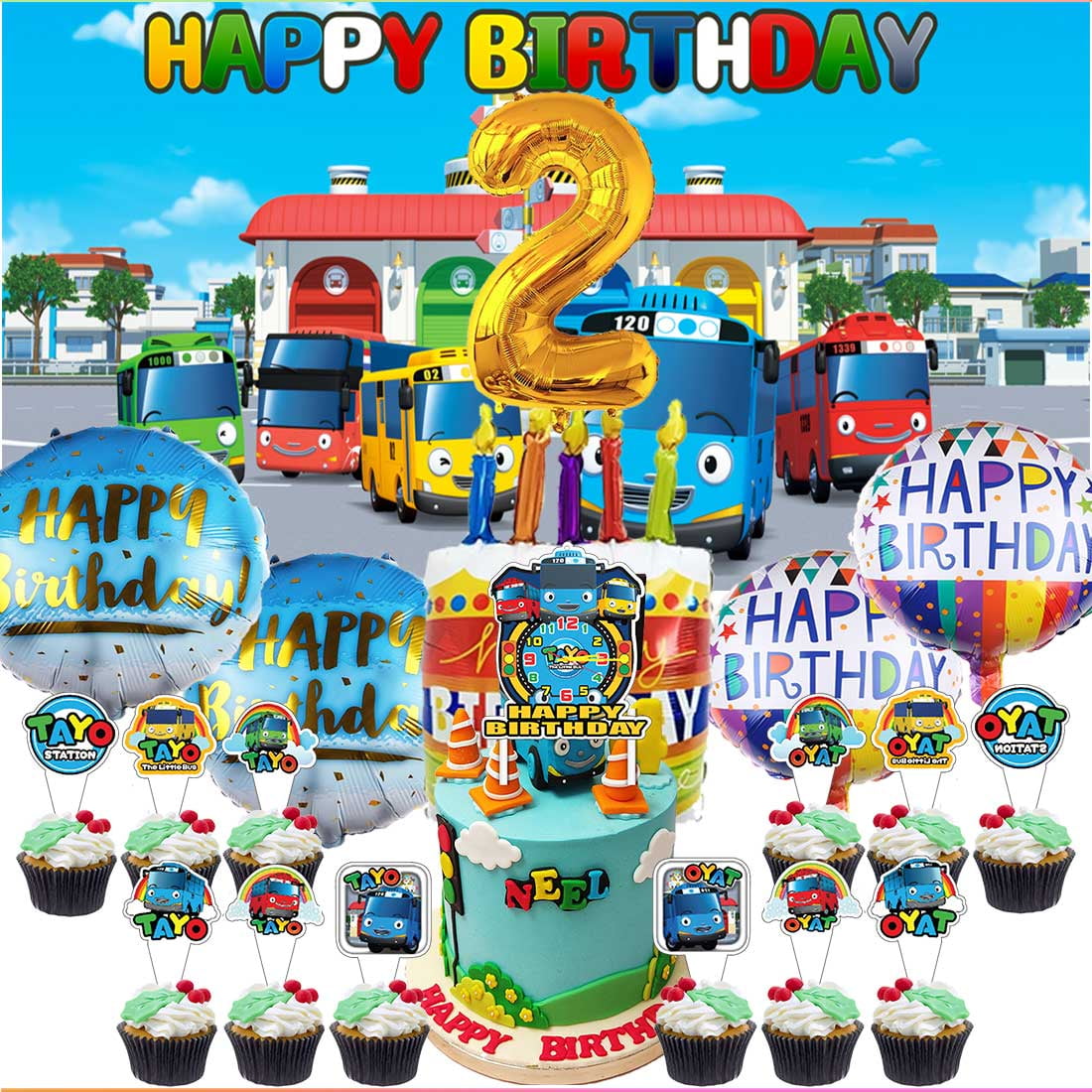Tayo the Little Bus Party Supplies Decor 2nd Kit Balloons Birthday Cake ...