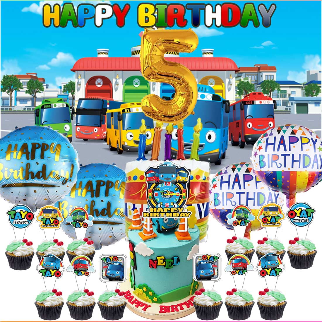 Tayo the Little Bus Party Supplies Decor 5th Kit Balloons Birthday Cake ...