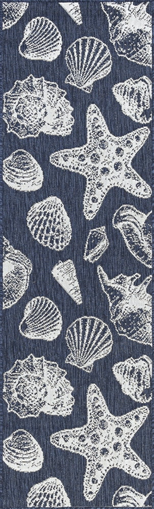 Tayse Eco Area Rug ECO1405 Novelty Navy Shells Fish 2' 7" x 9' 10 ...