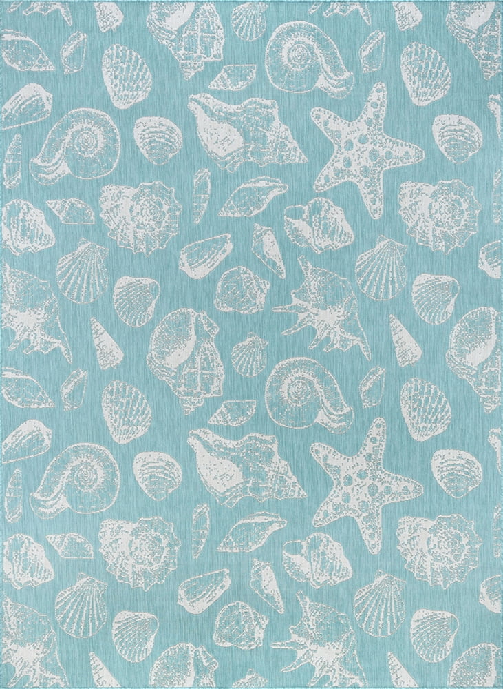 Tayse Eco Area Rug ECO1406 Novelty Aqua Ocean Shells 5' 3" x 7' 3 ...