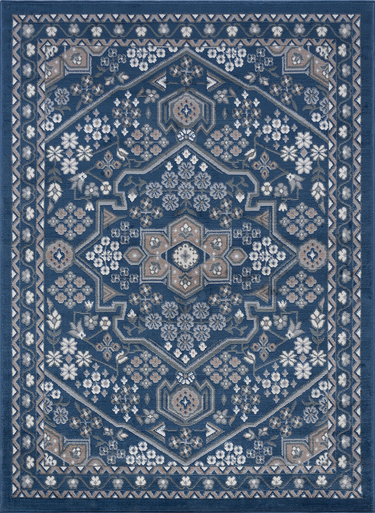 Tayse Hampton Area Rug HMP4007 Traditional Navy Medallion Curls 7' 10 ...