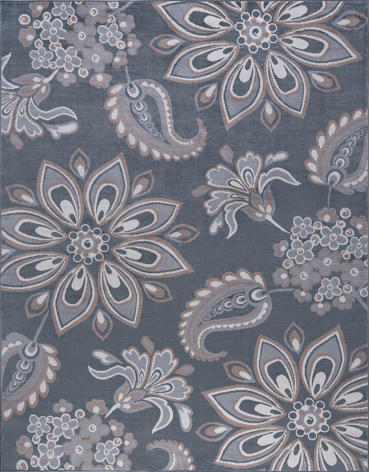 Tayse Hampton Area Rug HMP4309 Transitional Gray Monotone Petals 7' 10 ...