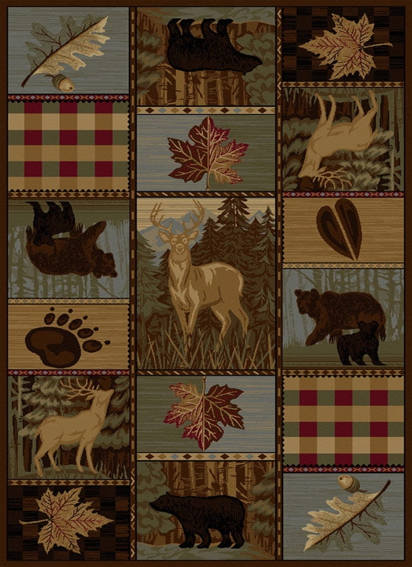 Tayse Nature Area Rug 6568 Brown Leaves Bears 7' 10" x 10' 3" Rectangle ...