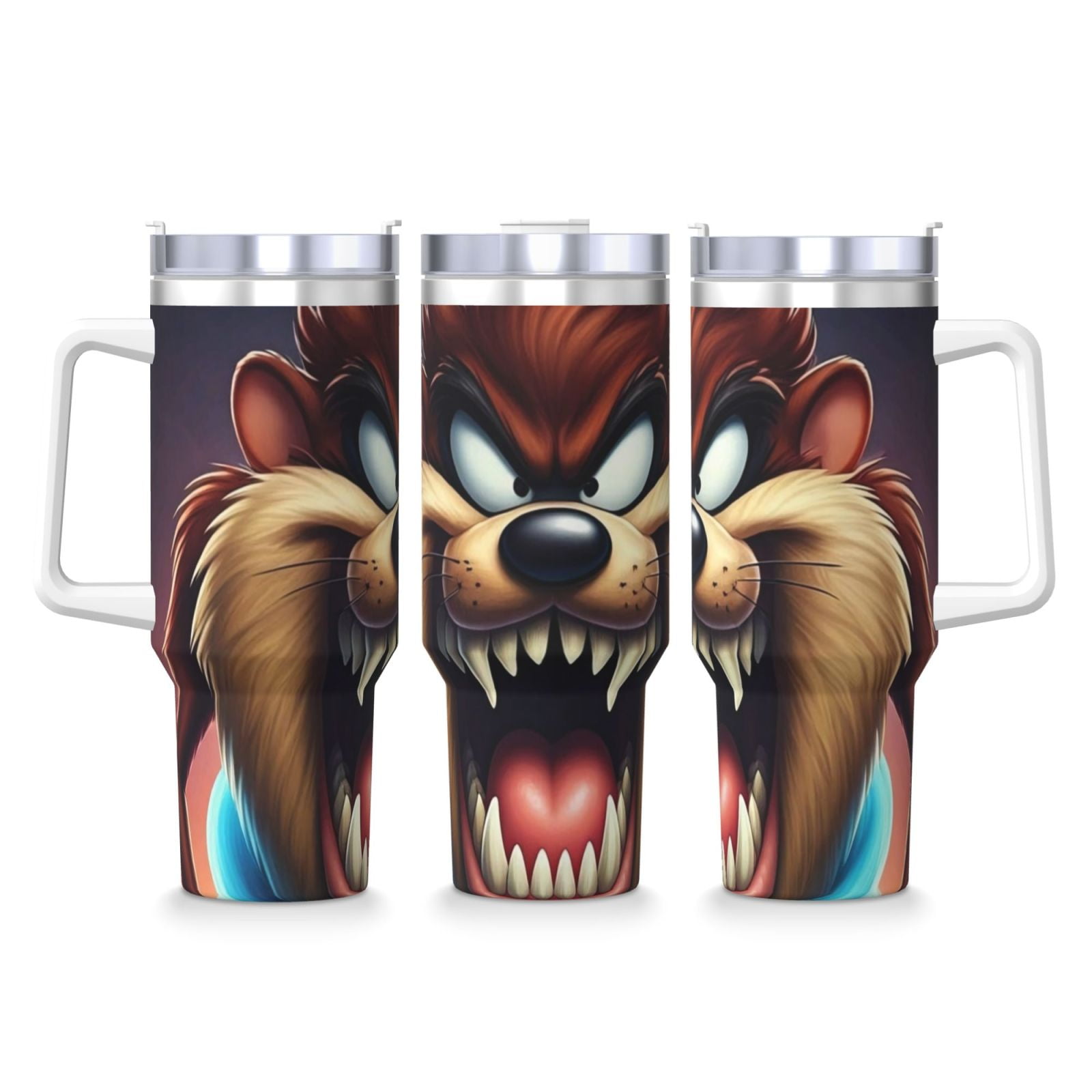 Taz Mania 40 OZ Ice Bully Cup with Handle Straw Lid, Double Wall Stainless Steel Insulated ...