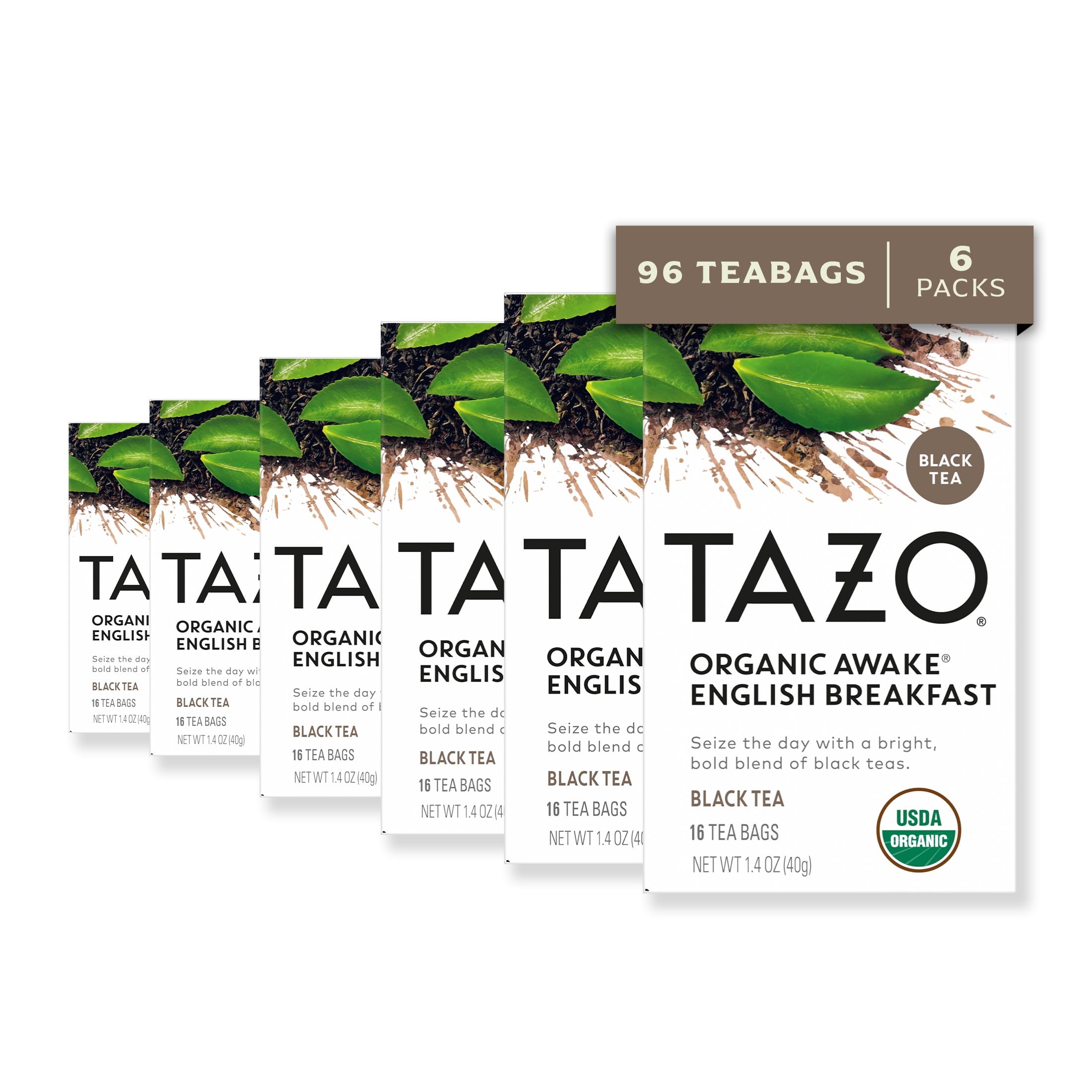 (6 pack) TAZO Organic Awake English Breakfast Black Tea Bags, 16 Count ...