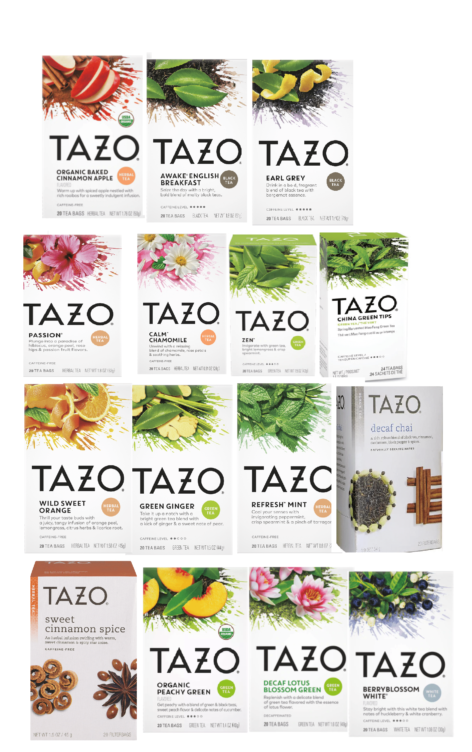 Tazo Non-GMO Verified Herbal Tea, 15 Flavor Variety Pack, 45 Bags Total - Walmart.com