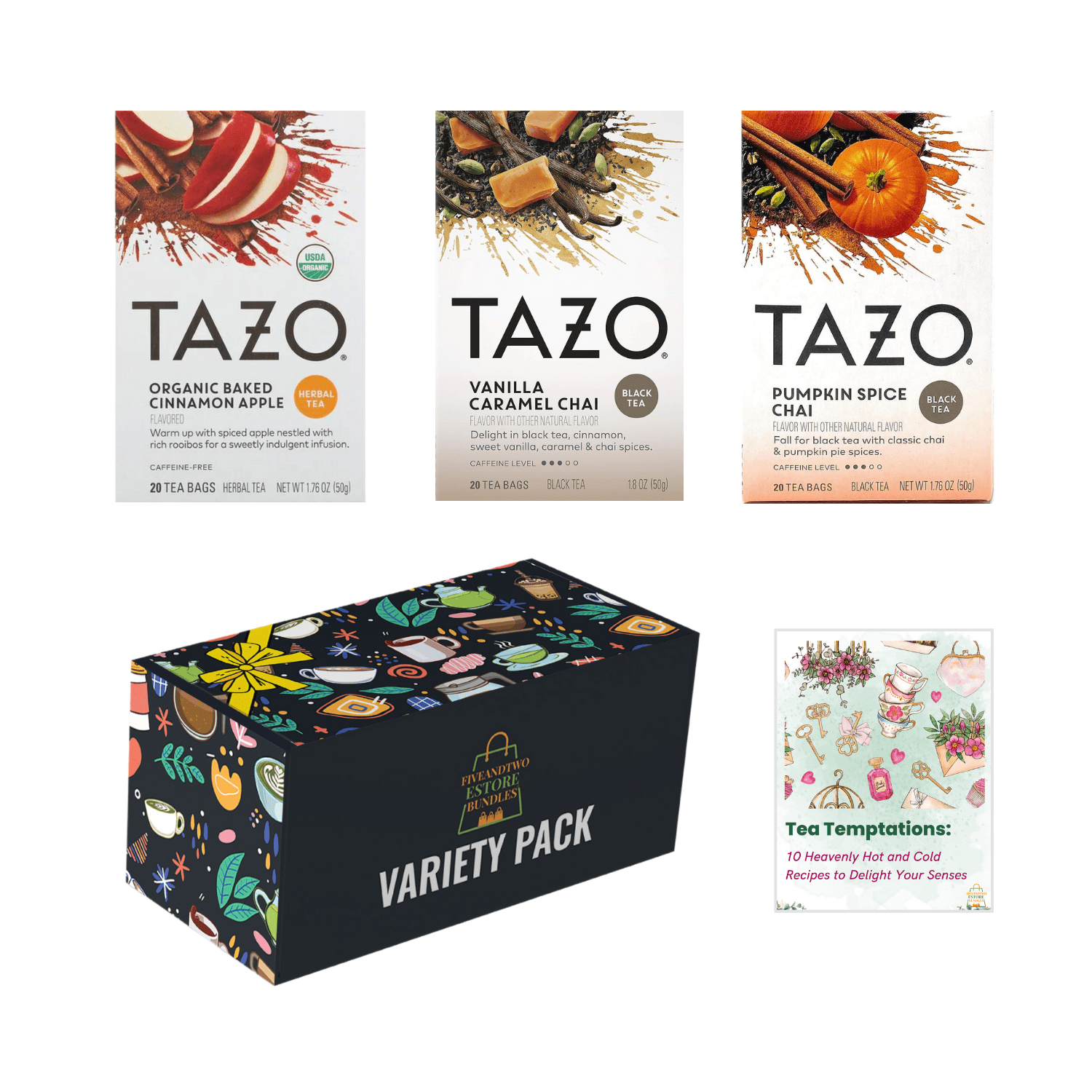 Tazo Tea Variety Set - Organic Baked Cinnamon Apple, Vanilla Caramel Chai, Pumpkin Spice Chai ...