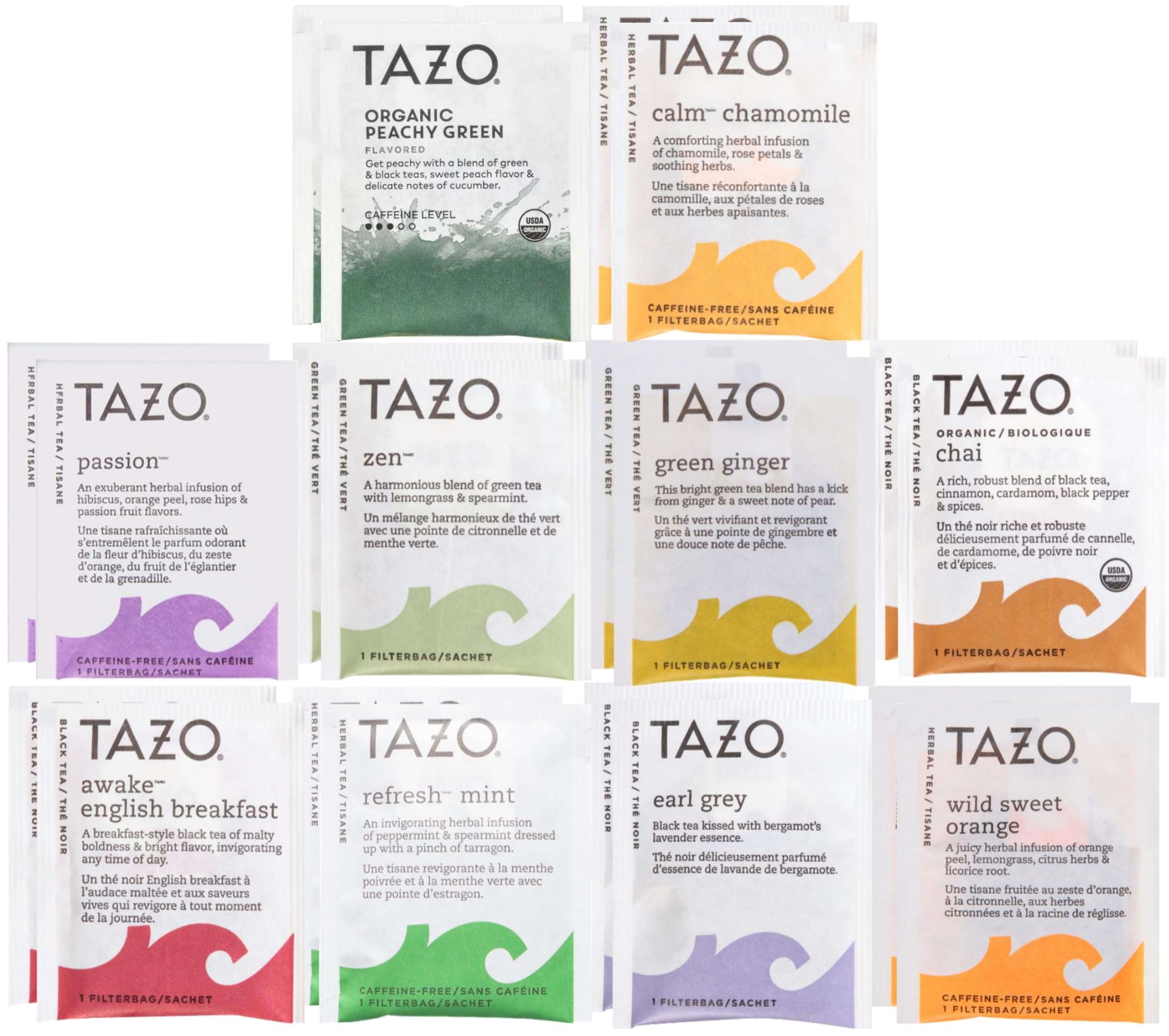 Tazo Tea Bags Sampler Variety Gift Box, 10 Different Flavors, 20 Count ...