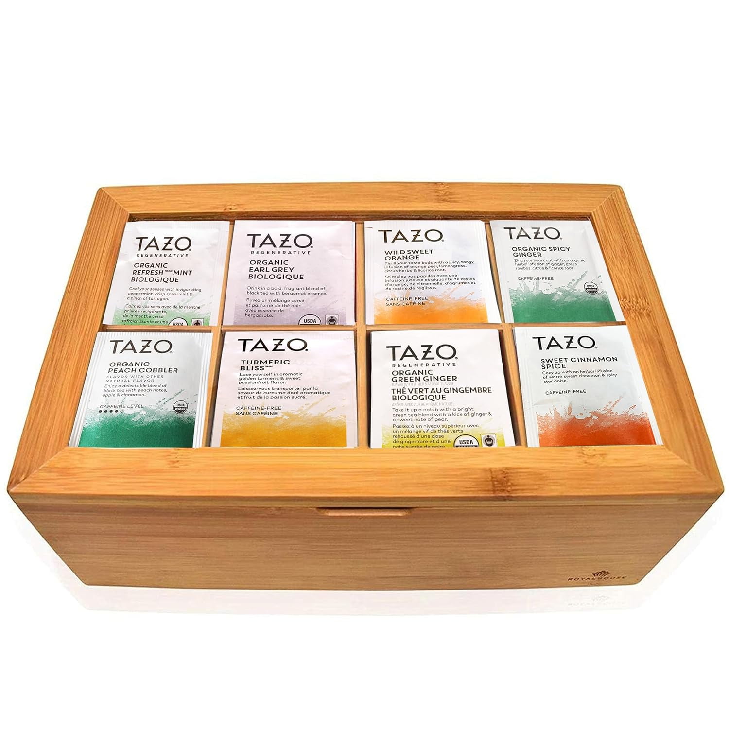 Tazo Tea Bags Sampler Variety in Bamboo Tea Bag Organizer (80 Count) 16 ...