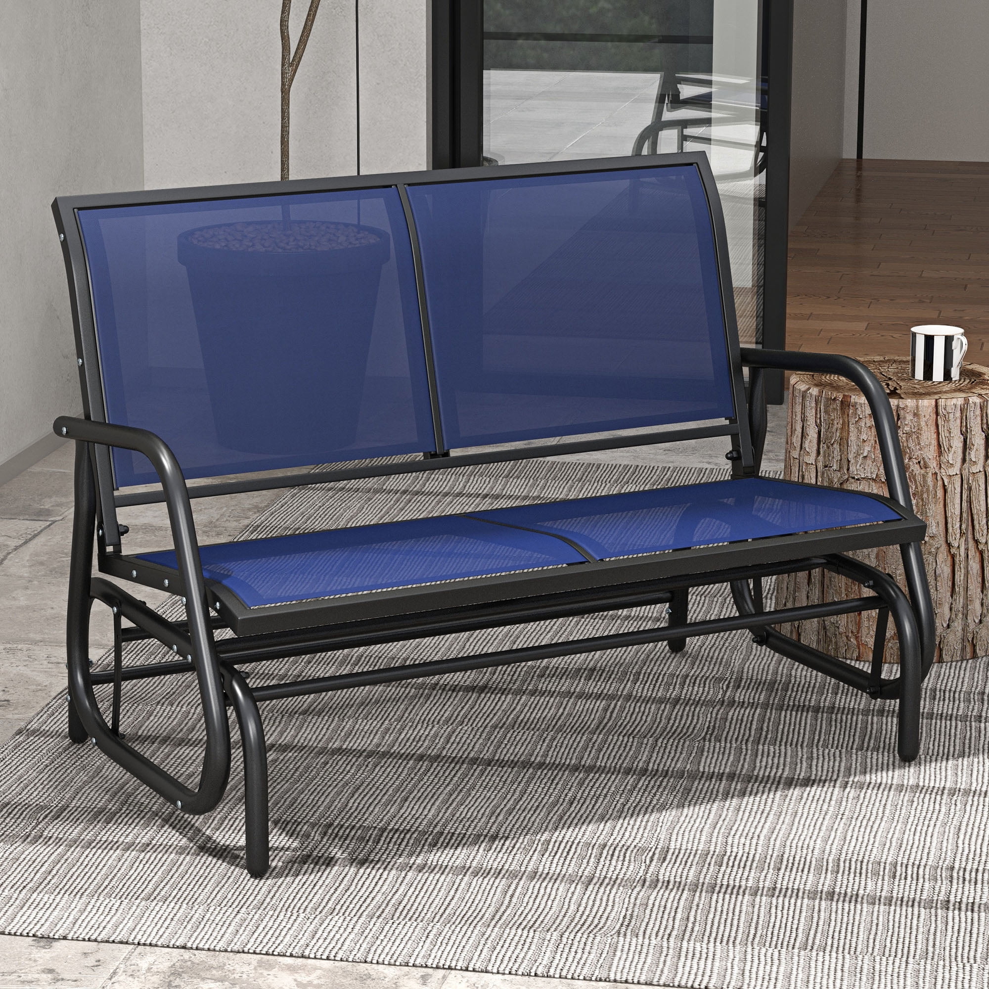 Tbboys 2-Person Outdoor Glider Bench, Patio Double Swing Rocking Chair Loveseat w/Powder Coated ...
