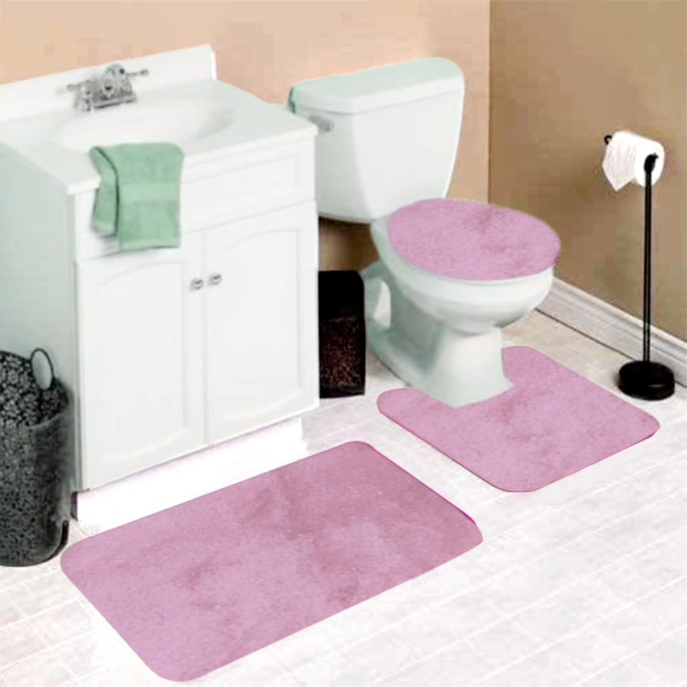 Tbboys 3pc Bathroom Set with Bath Mat Contour Toilet Lid Cover with ...