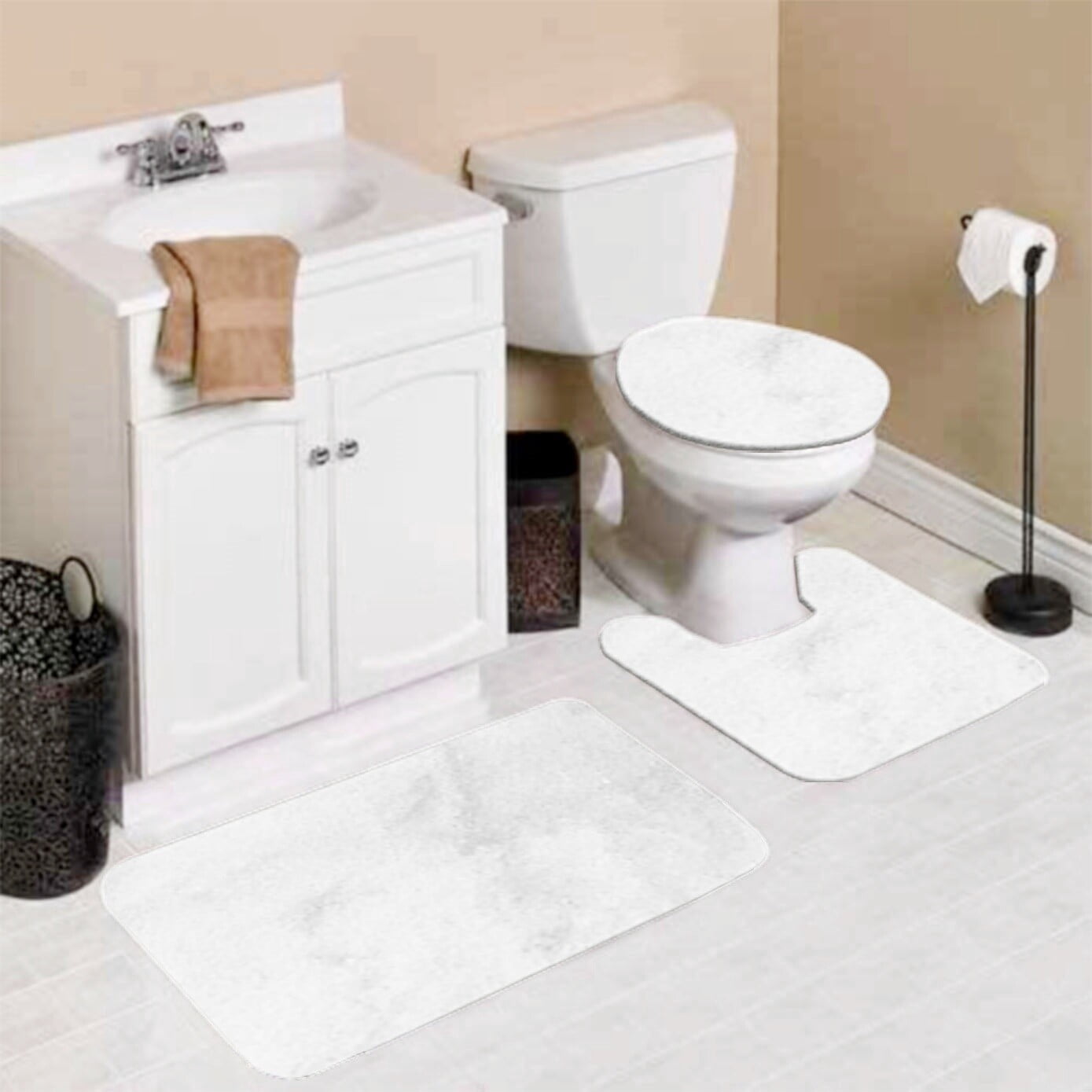 Tbboys 3pc Bathroom Set with Bath Mat Contour Toilet Lid Cover with ...