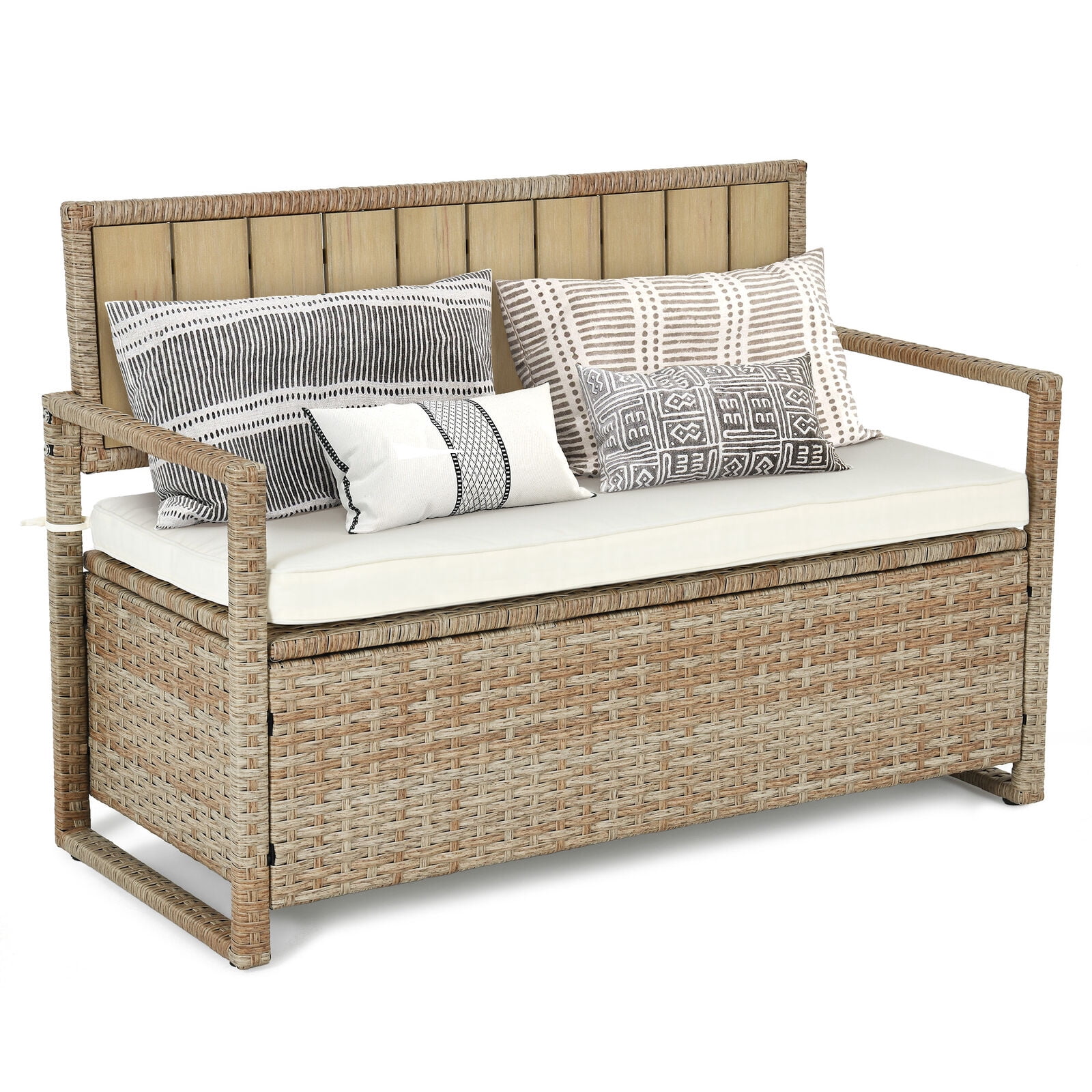Tbboys 70 Gal Outdoor Storage Bench, All-Weather PE Rattan Deck Box ...