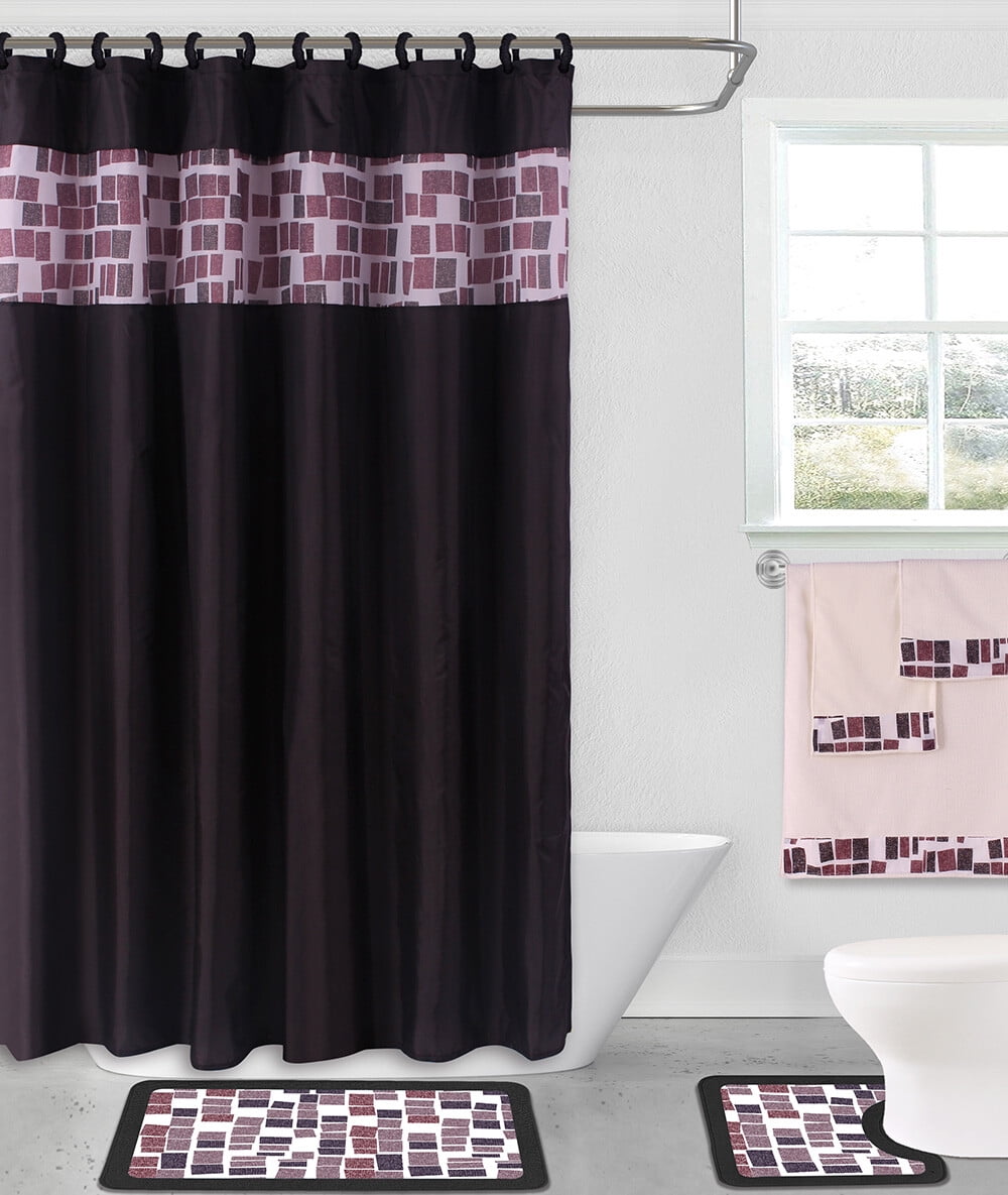 Tbboys COMPLETE SET SHOWER CURTAIN W/HOOKS + BATHROOM MAT RUG NEW ...