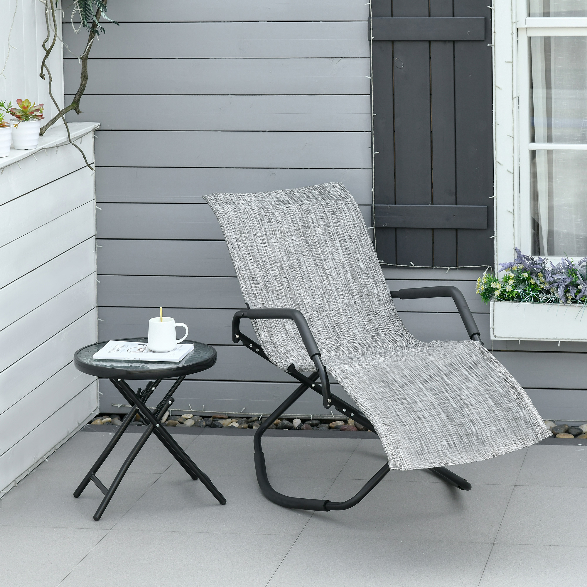 Tbboys Outdoor Folding Rocking Chair, Foldable Chaise Lounge Pool Chair ...