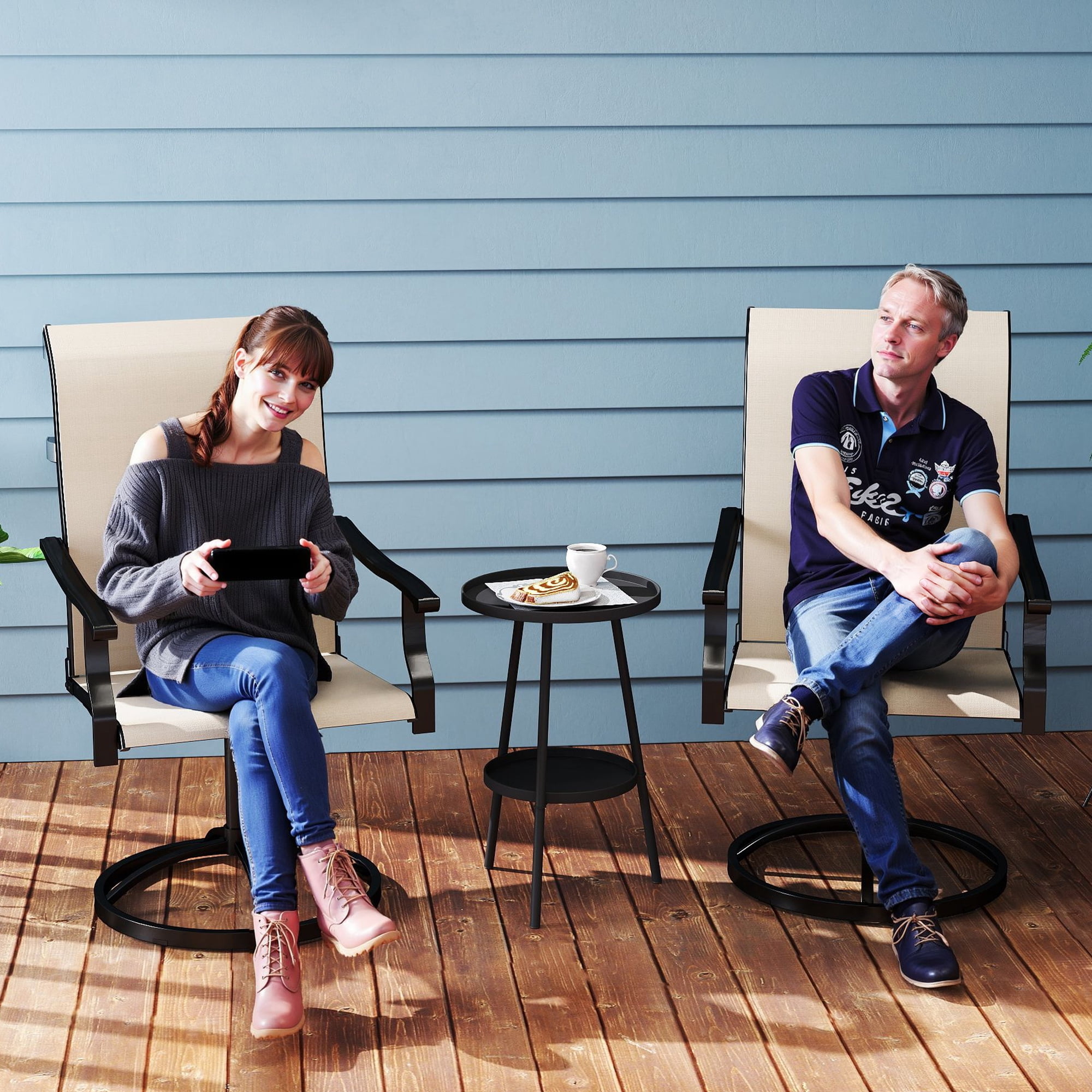 Tbboys Outdoor Patio Swivel Chairs Set of 2, High Back Patio Dining ...