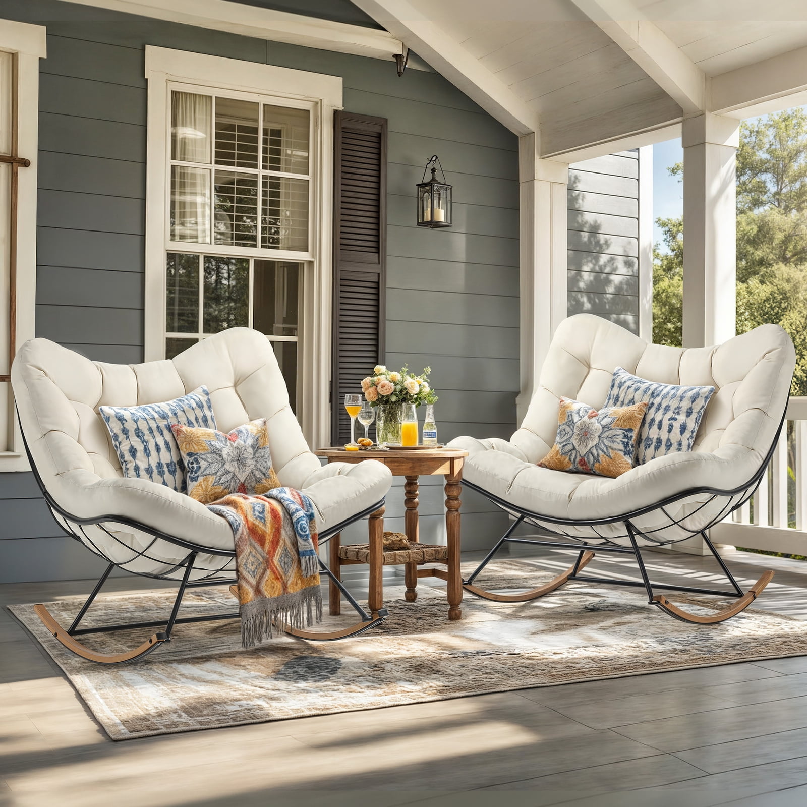 Tbboys Oversized Rocking Papasan Chair, Wide Rocking Chair, Comfy ...