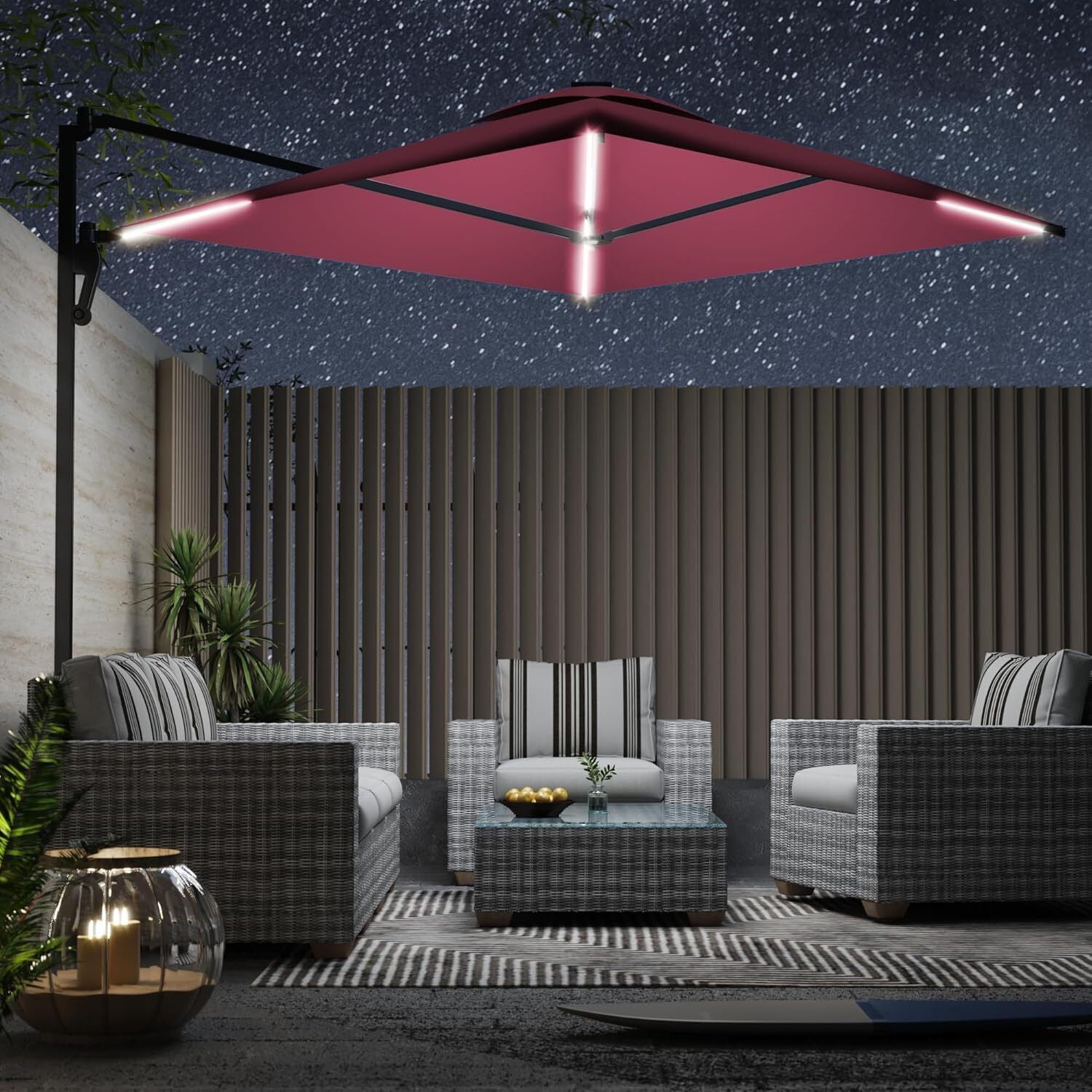 Tbboys Wall Mounted Outdoor Patio Umbrella, Rectangular Large Offset ...