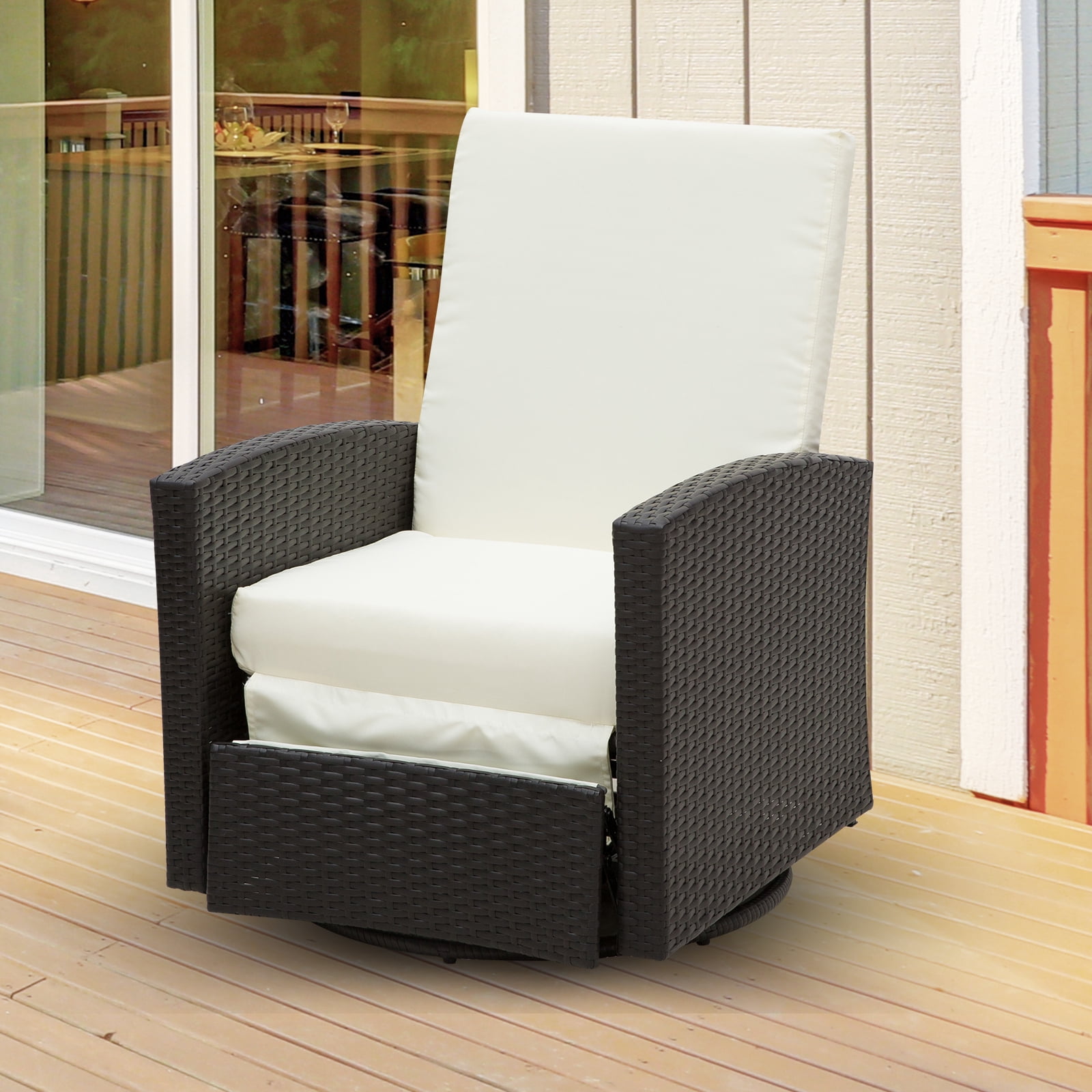 Tbboys Outdoor Wicker Swivel Recliner Chair, Reclining Backrest ...