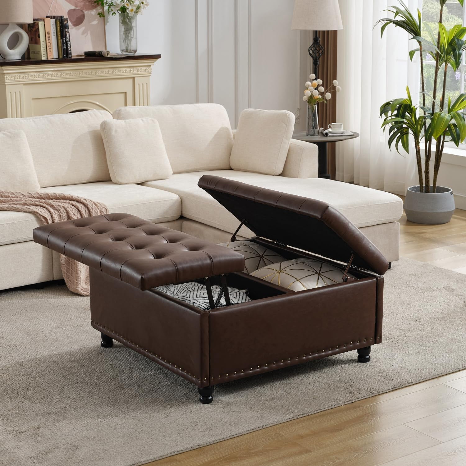 Tbfit 35.5" Large Square Storage Ottoman, Oversized Coffee Table with ...