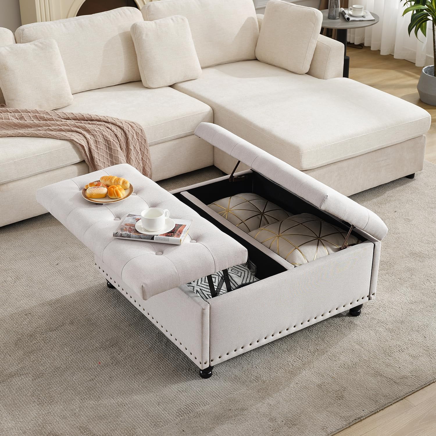 Tbfit 35.5'' Large Square Storage Ottoman, Oversized Coffee Table with ...
