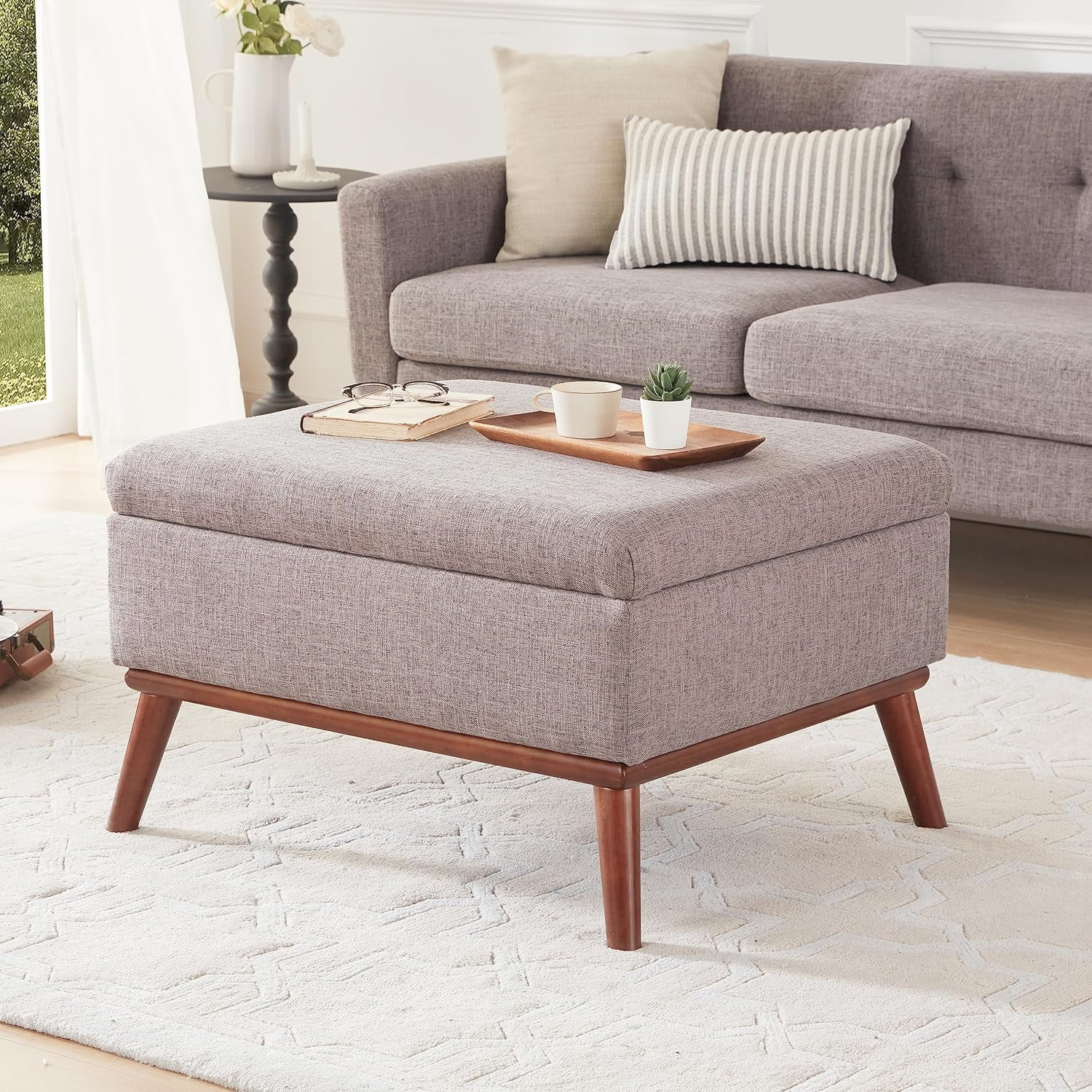 Tbfit Large Ottoman with Storage, 28.3“ Mid Century Modern Rectangle ...