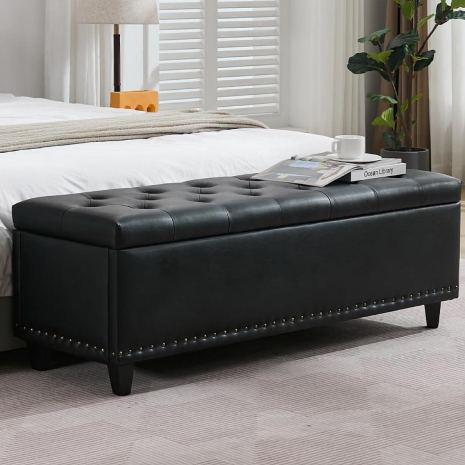Tbfit Ottoman with Storage, 50.8" Upholstered Button Tufted End of Bed ...