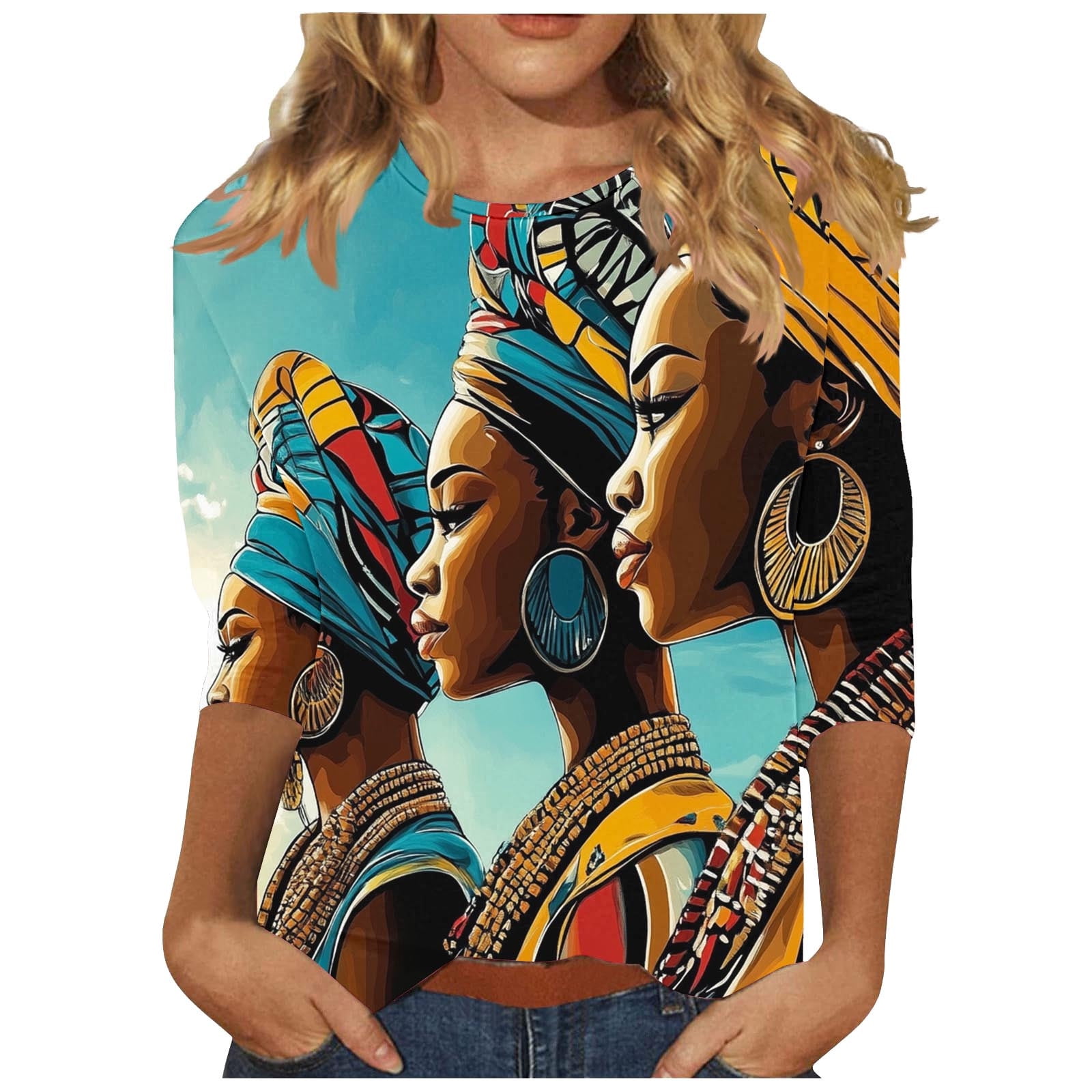 Tbopshirt Black History Month Shirts Women,Plus Size Tops 3/4 Sleeve ...