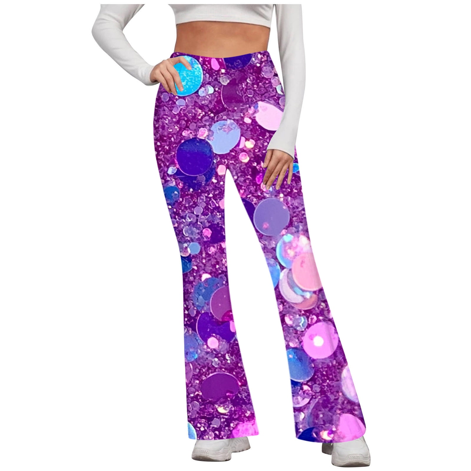 Tbopshirt Flared Yoga Pants High Waisted Wide Leg Clearance Sequin ...