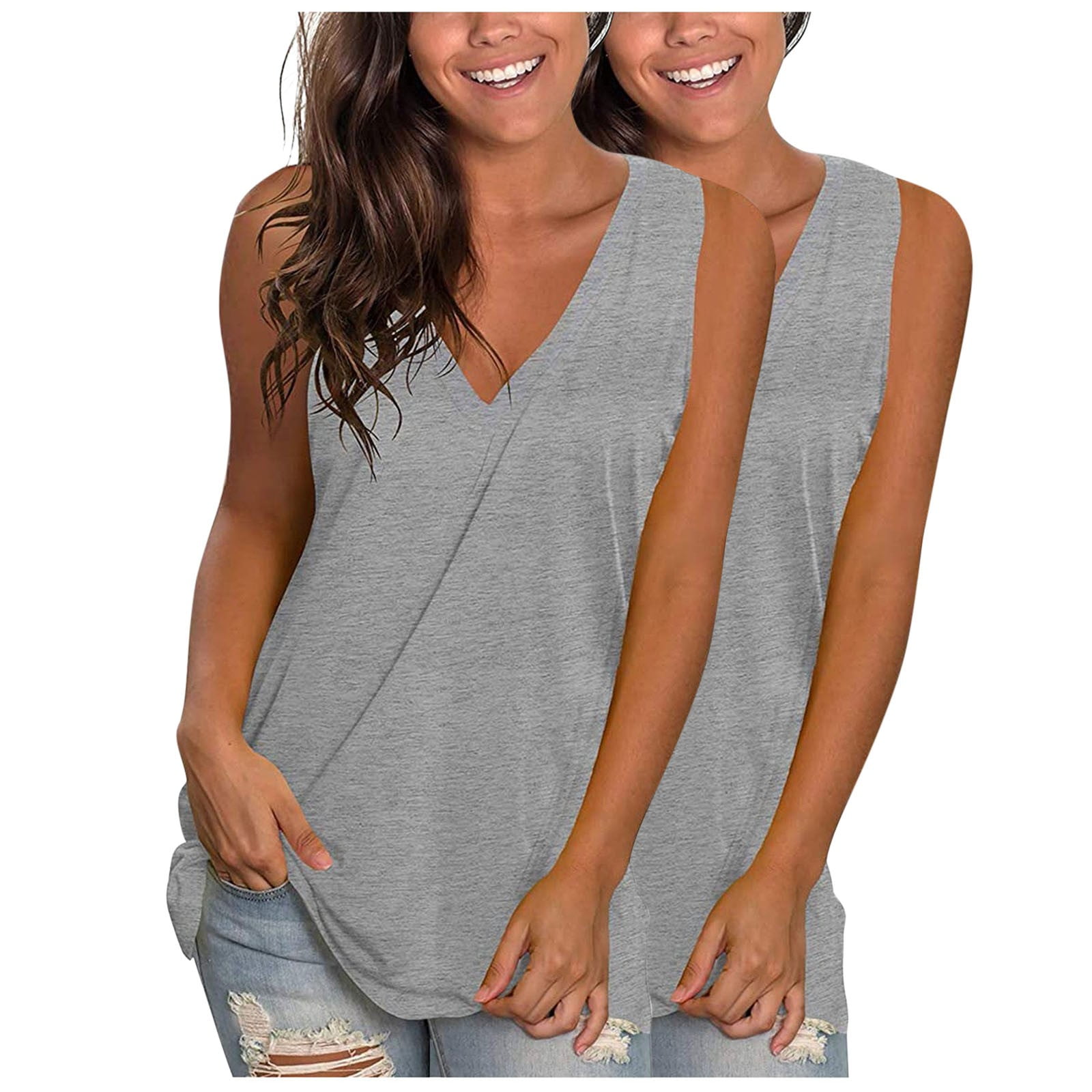 Tbopshirt Tank Tops for Women,2 Pack Womens Summer Tops Casual Solid V ...